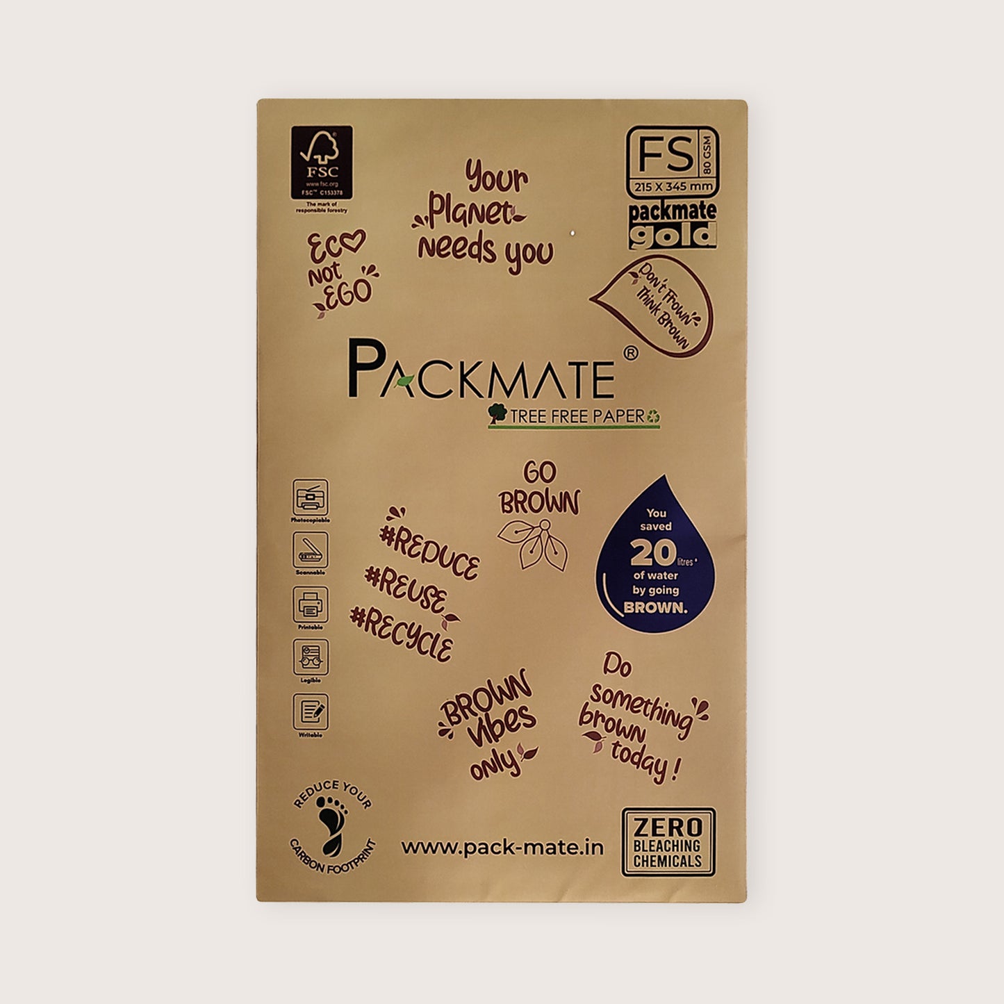 Packmate Gold Copier - FS, 1 Ream, 500 Sheet | Made From 100% Recycled ...