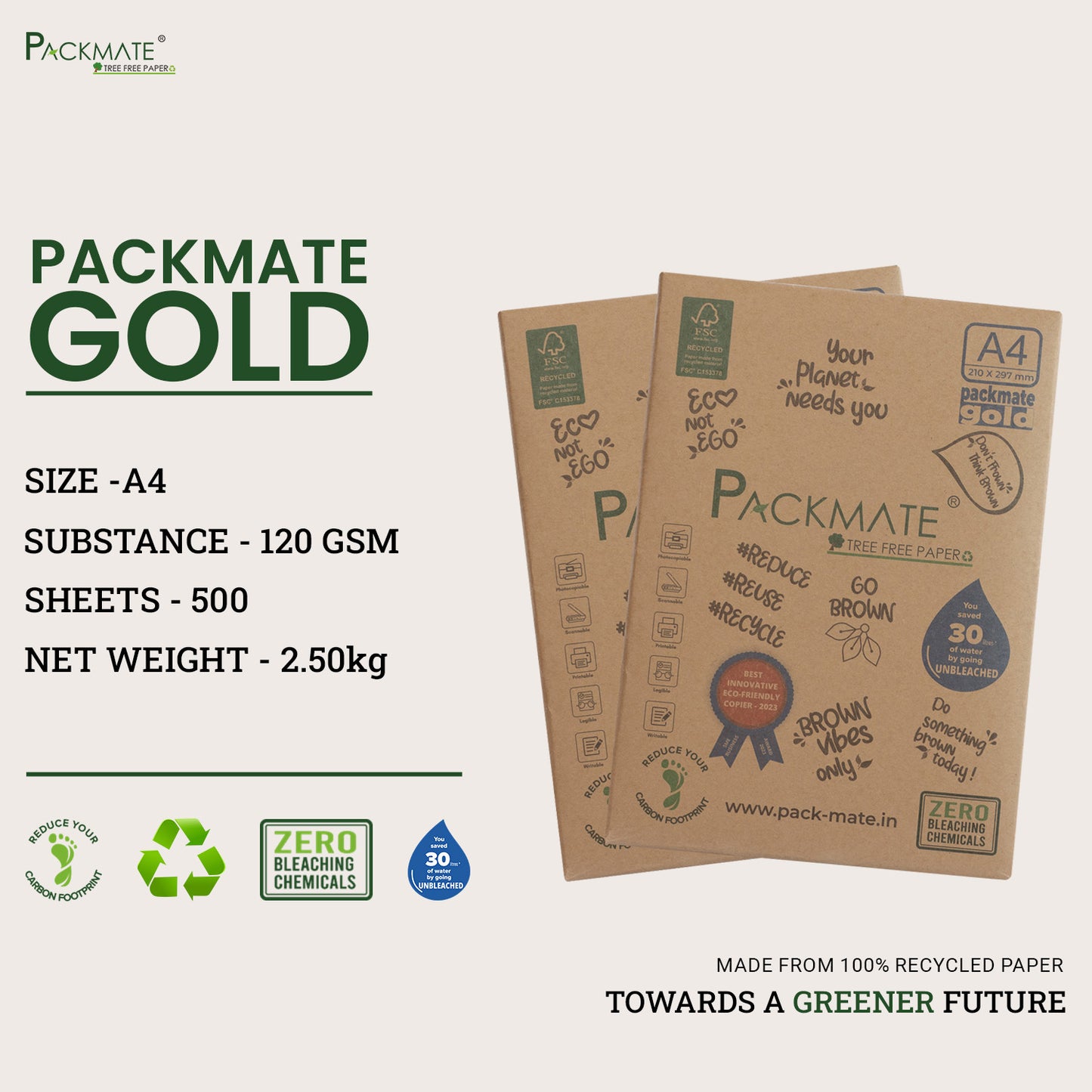 Packmate Gold (A4 Copier Paper - 500 Sheets) | A4 Paper Ream | 100% ...