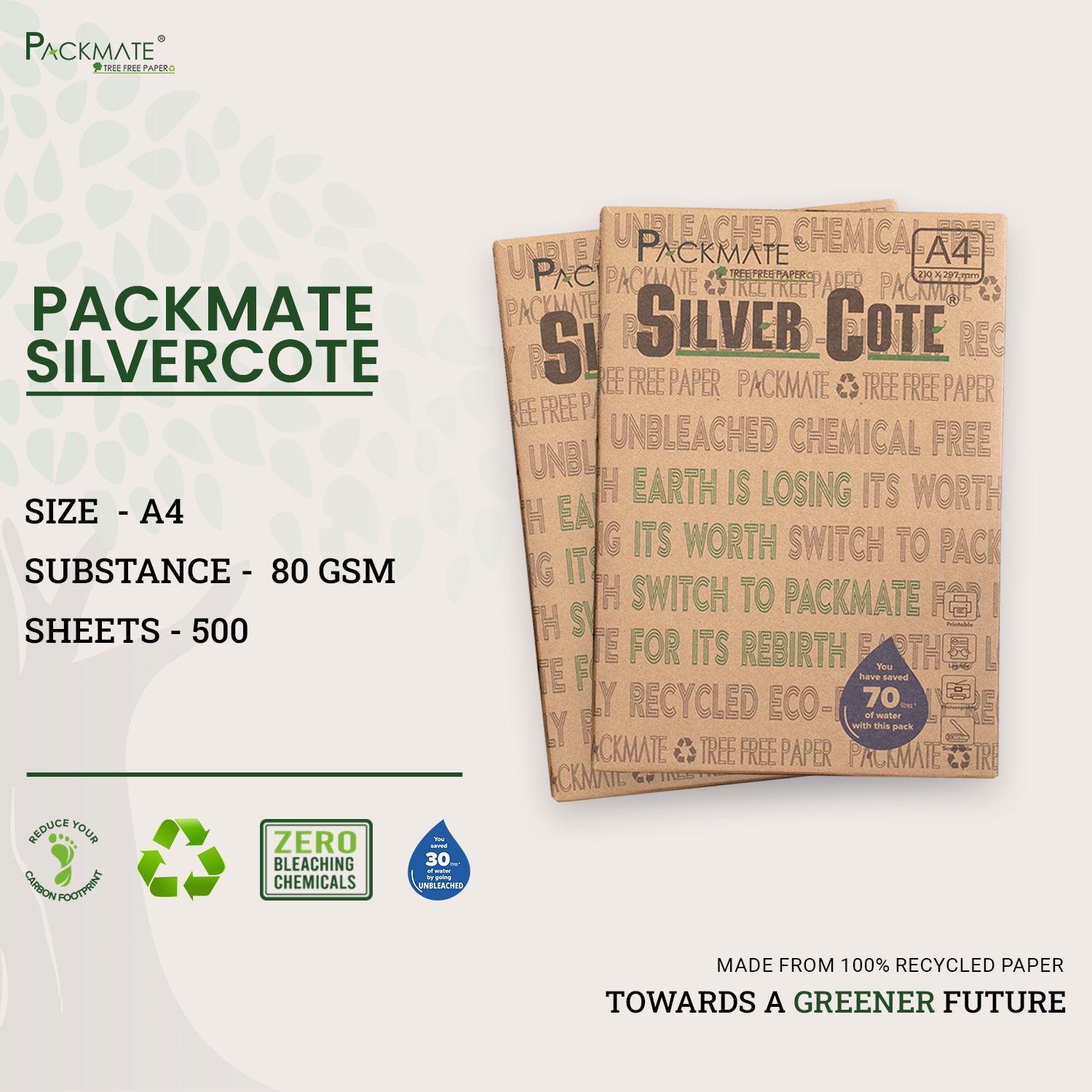 Packmate Silvercote A4 Printer Paper (500 Sheets) - 100% Recycled Paper ...