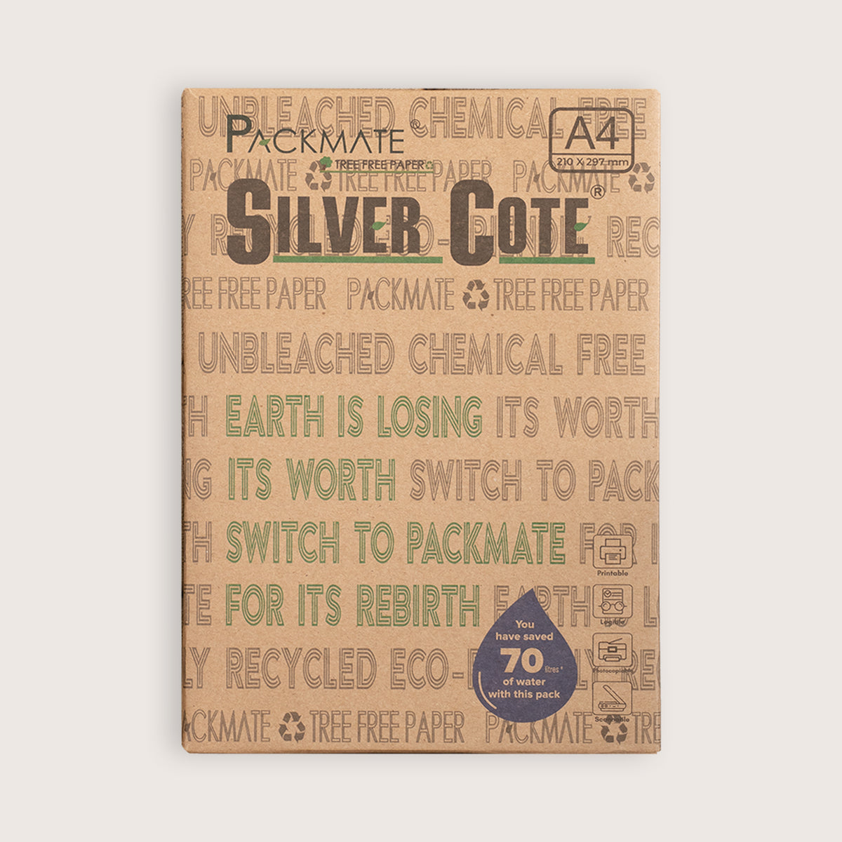 Packmate Silvercote A4 Printer Paper (500 Sheets) - 100% Recycled Paper ...